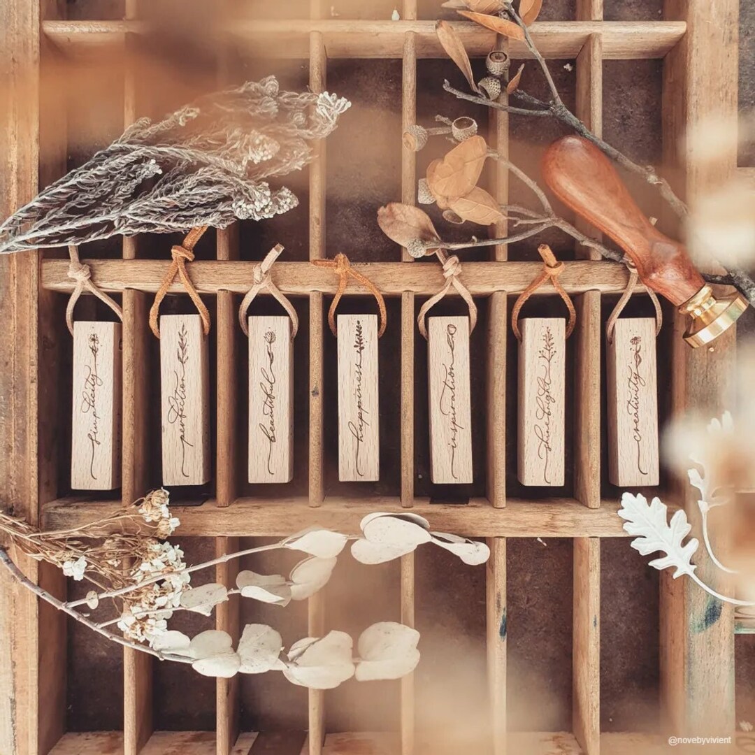 Nove.九 Callie Collection 7 English Word Calligraphy Florals Rubber ...