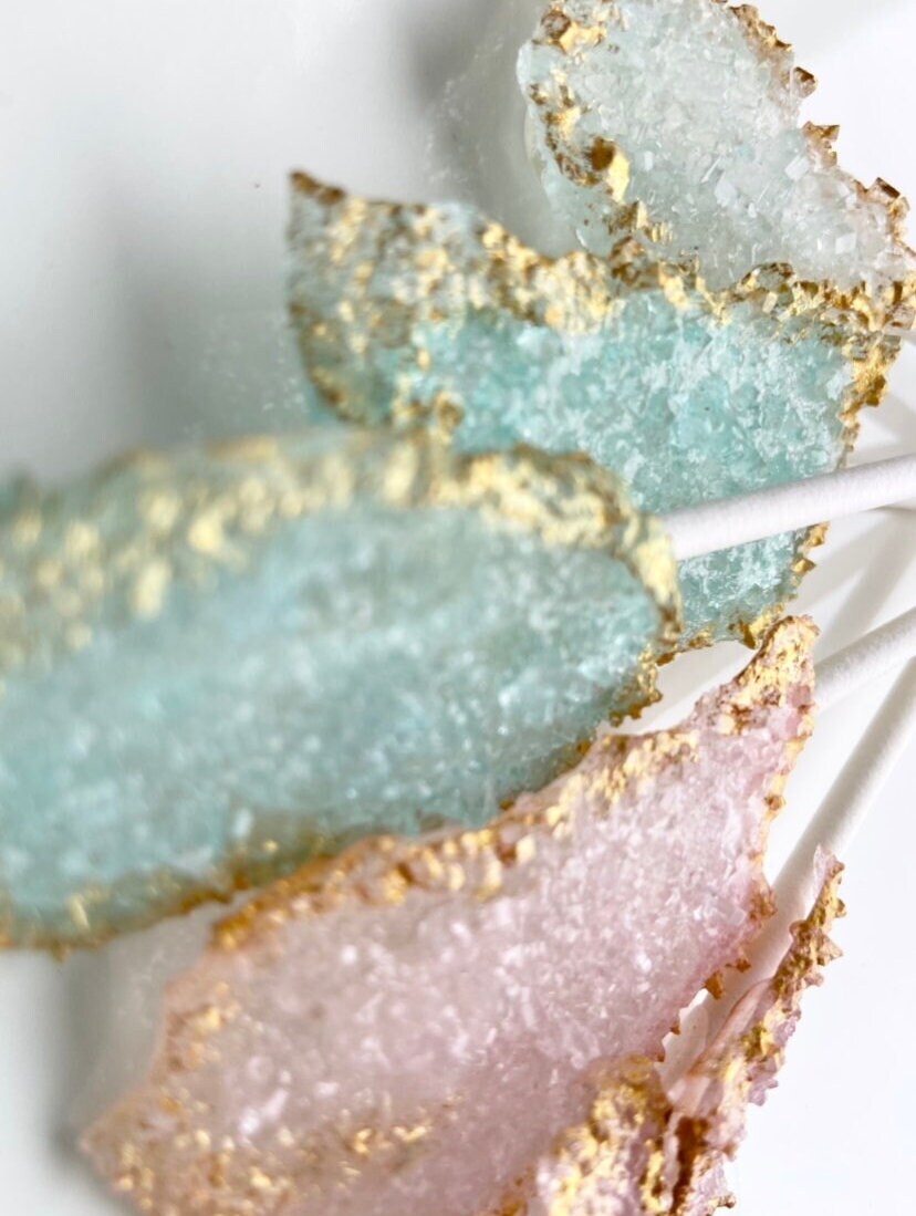 Assorted Edible Druzy Crystal Geode Gemstone Gold Painted Lollipops ...
