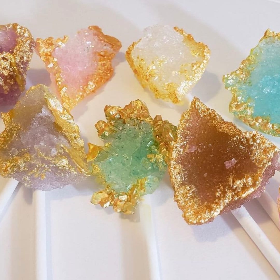 Assorted Edible Druzy Crystal Geode Gemstone Gold Painted Lollipops ...