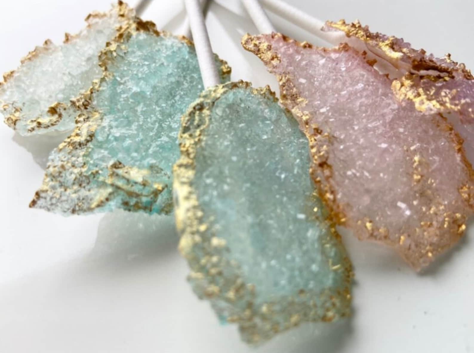 Assorted Edible Druzy Crystal Geode Gemstone Gold Painted Lollipops ...