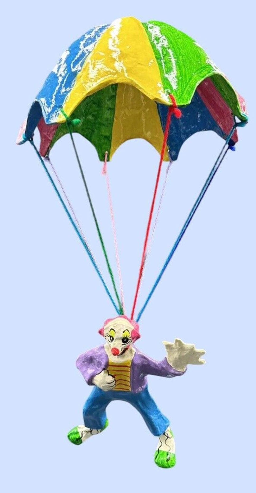 Folk Art Paper Mache Clown Parachute Dangling Colorful Kitsch Clown ...
