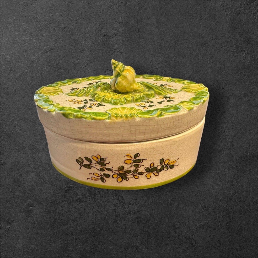 Antique Meiselman Ceramic Oval Trinket Box With Seashell Lid 6 Made in ...