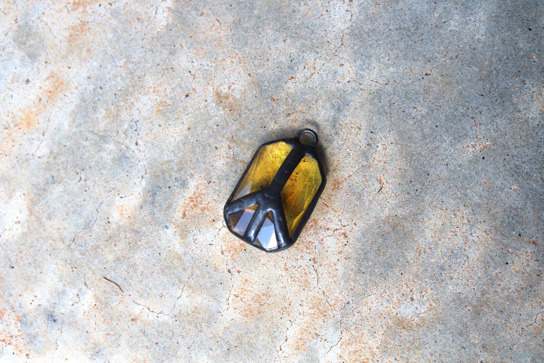 Large Rectangular Crystal Peace Sign in Sunflower Pendant - Etsy