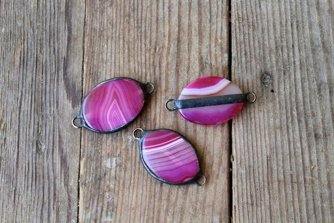Medium Fuchsia and White Swirl Agate Connector - Etsy