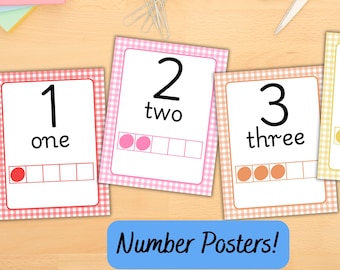 Rainbow Gingham Number Posters for Elementary Classroom Colorful Class ...