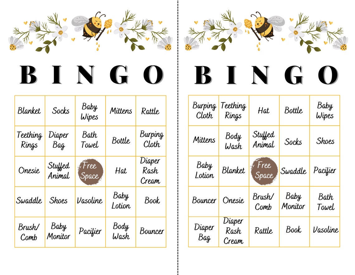 Bay-bee Shower Bee Bingo Game 24ct Bee Themed Baby Shower Bingo Boards ...