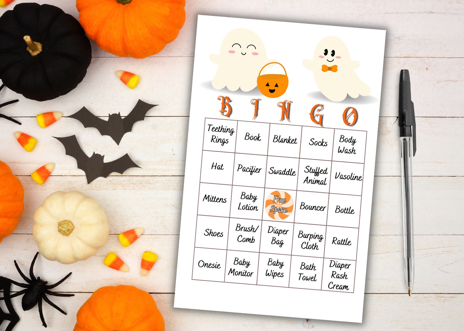 50 Cute Halloween Themed Baby Shower Bingo Games Little Boo Almost Due ...