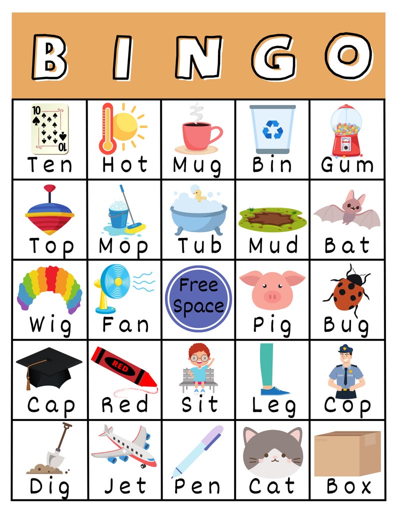 CVC Reading Practice Bingo Game for Preschool or Elementary Students ...