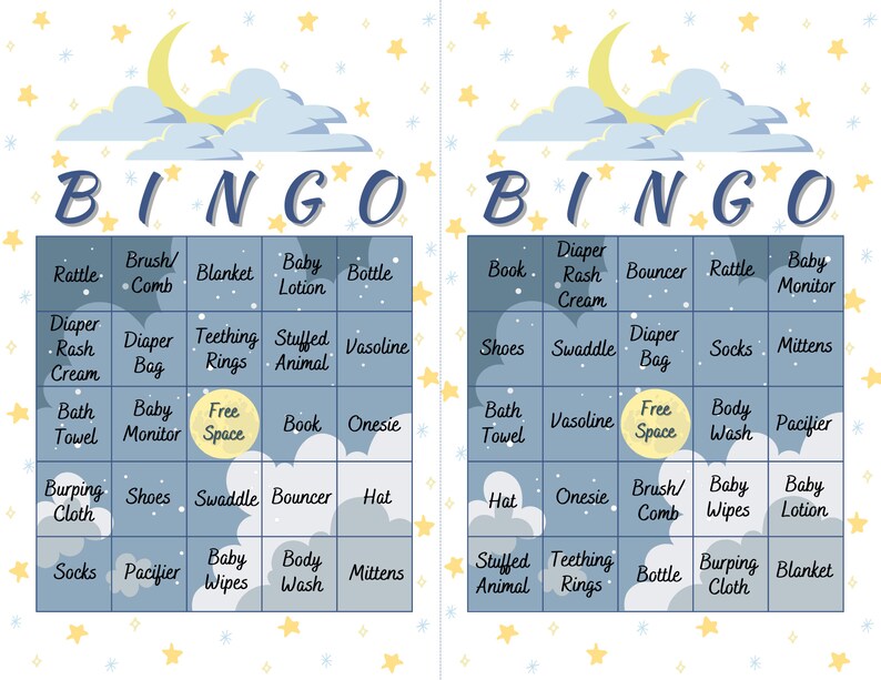 Twinkle Little Star Themed Baby Shower Bingo Game Boards We're Over the ...