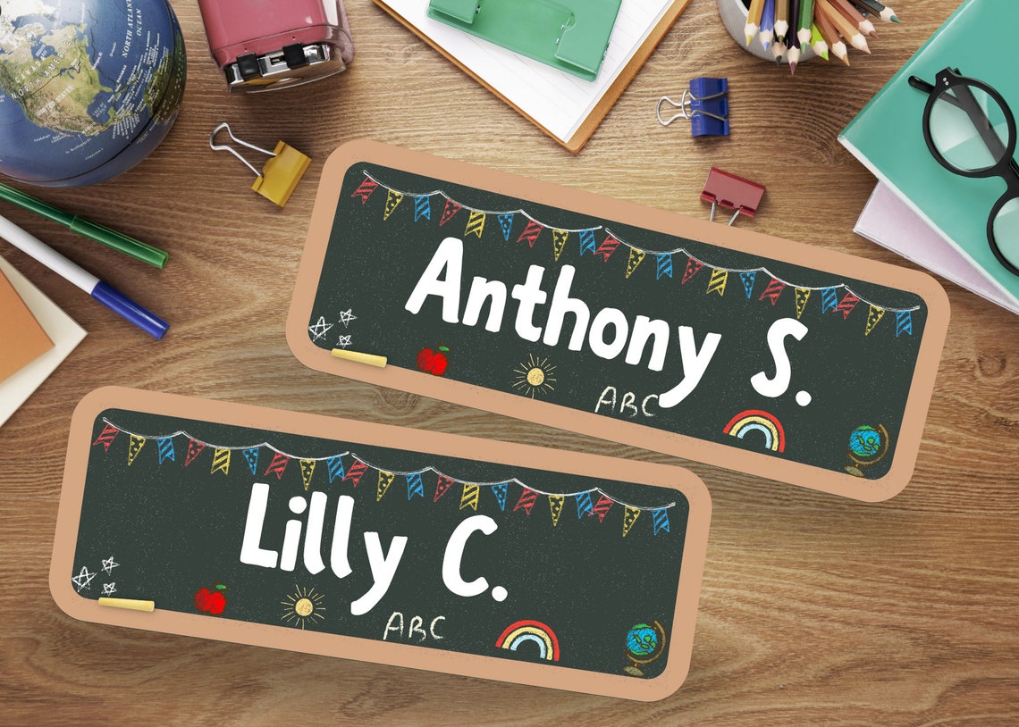 Black and White Chalkboard Themed Name Tags for Elementary Classroom ...