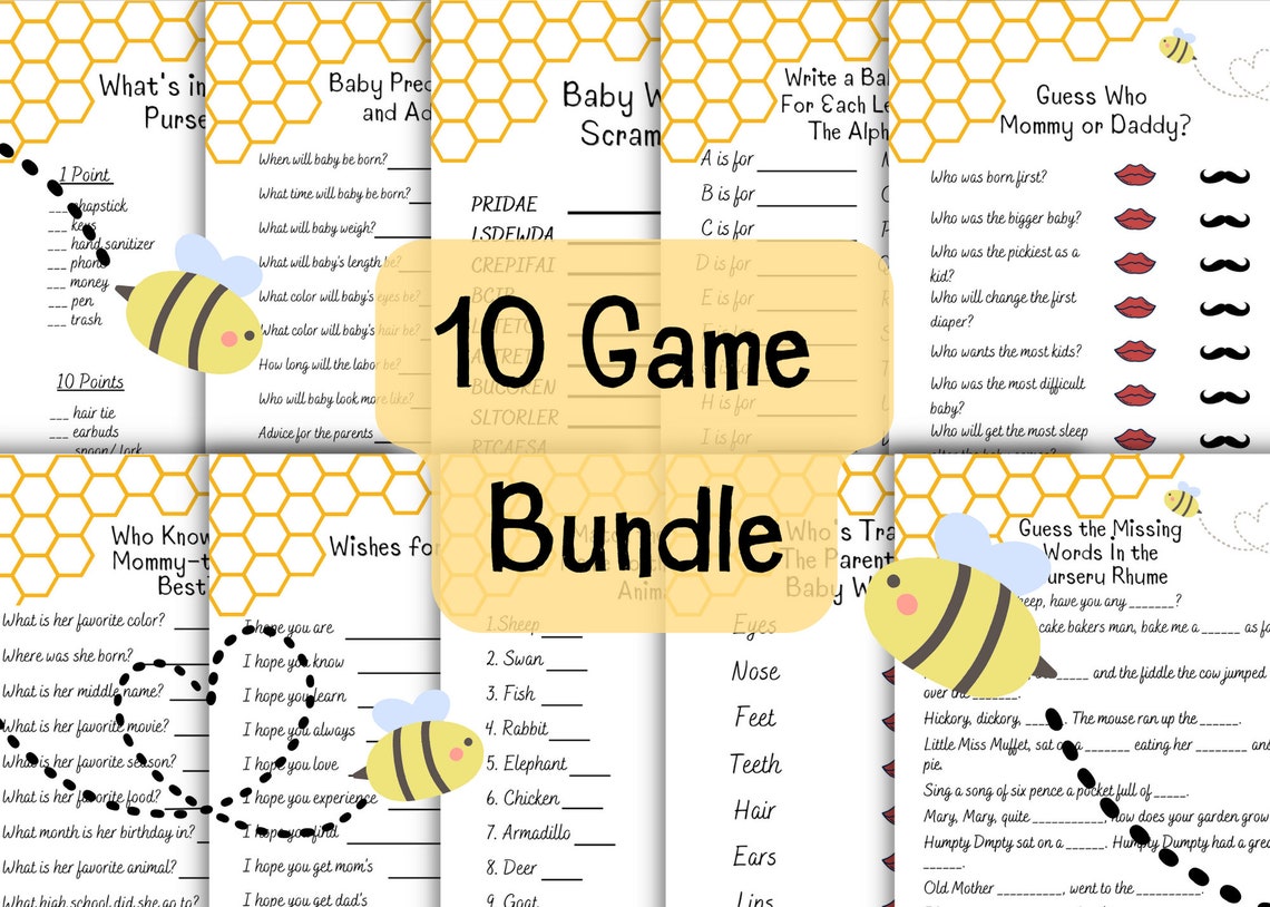 Simple Bee Themed Baby Shower 10 Game Bundle Mother to Bee Shower Games ...