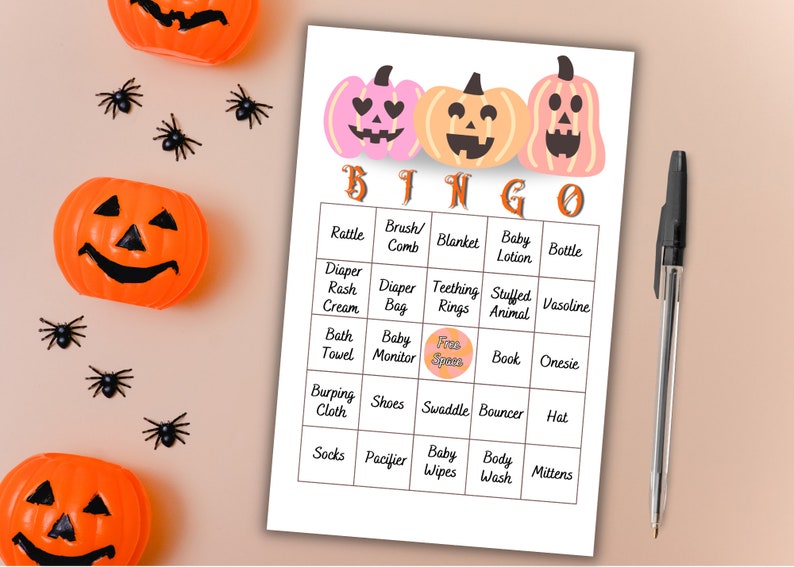 50 Cute Halloween Themed Baby Shower Bingo Games Little Boo Almost Due ...