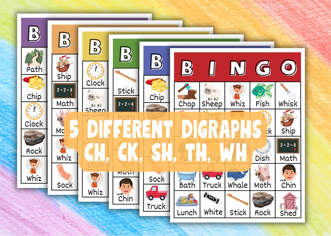 20 Digraph Picture Bingo Game Boards for Kindergarten or 1st Grade ...