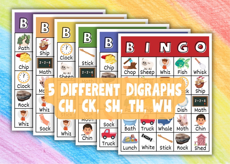 20 Digraph Picture Bingo Game Boards for Kindergarten or 1st Grade ...