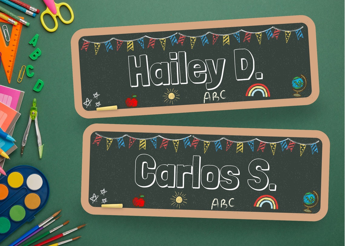 Black and White Chalkboard Themed Name Tags for Elementary Classroom ...
