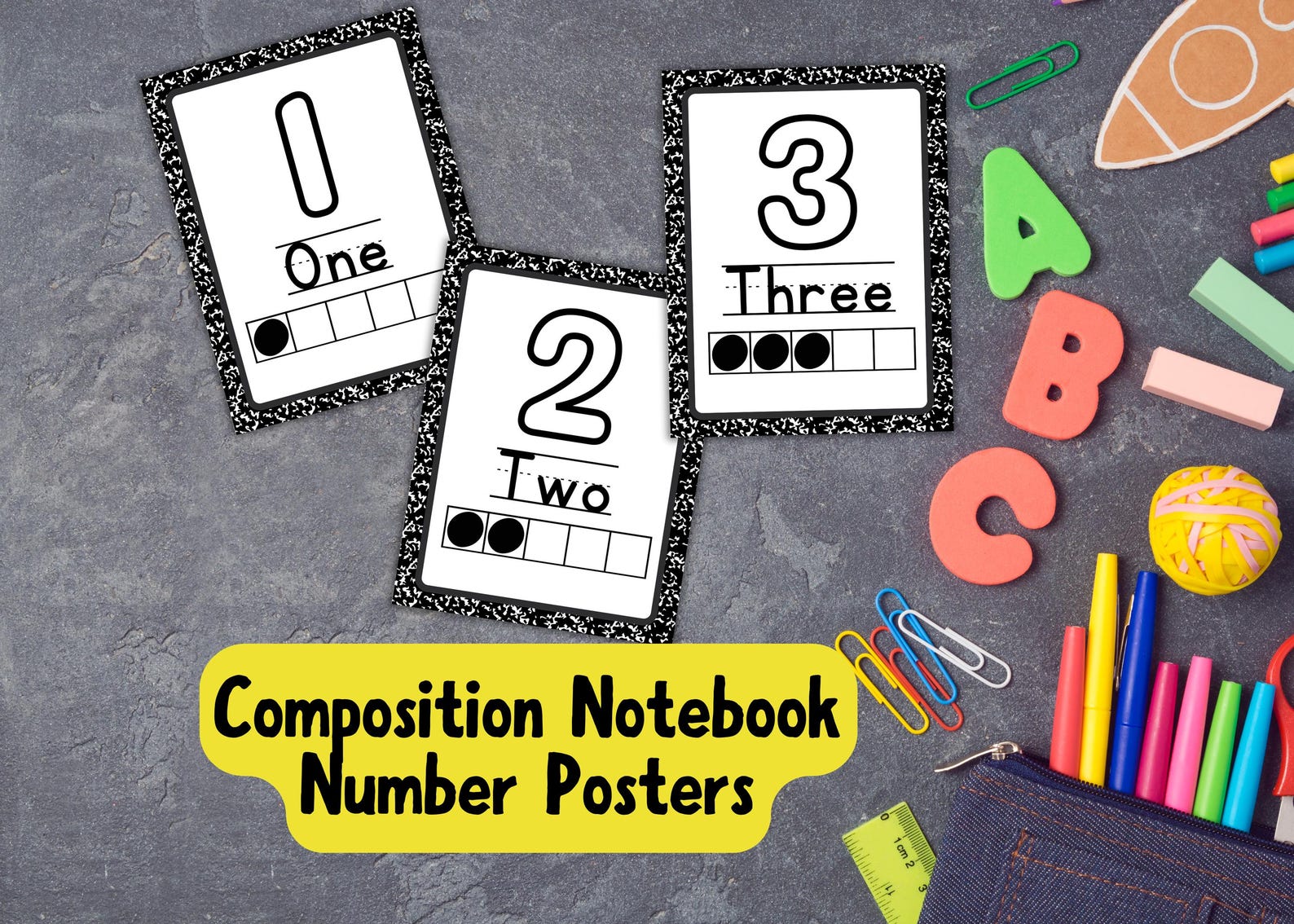 Composition Notebook Themed Number Posters 1-20 Black and White ...