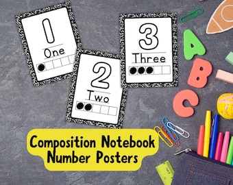 Composition Notebook Themed Number Posters 1-20 Black and White ...