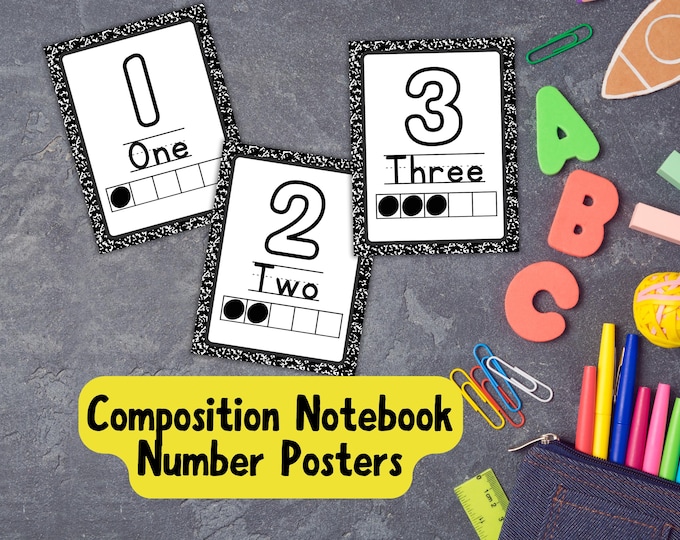 Composition Notebook Themed Number Posters 1-20 Black and White ...