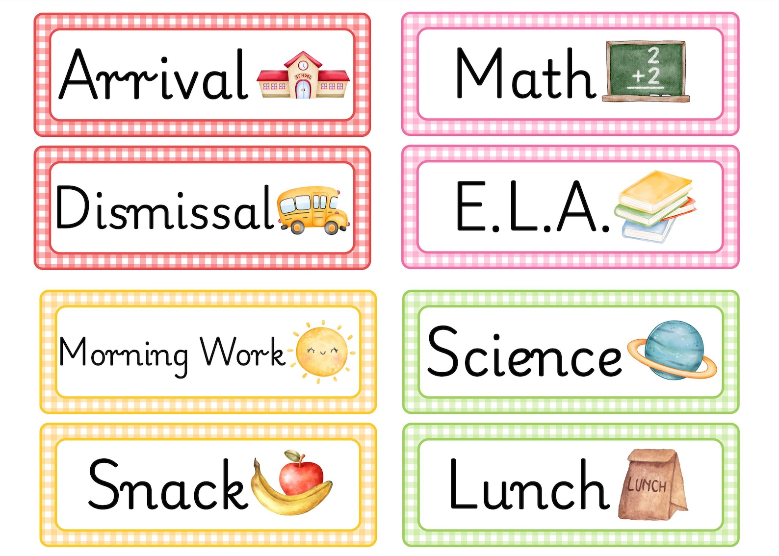 Rainbow Gingham Classroom Schedule Cards | Visual Schedules ...