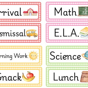 Rainbow Gingham Visual Classroom Schedule Daily Schedule With Pictures ...