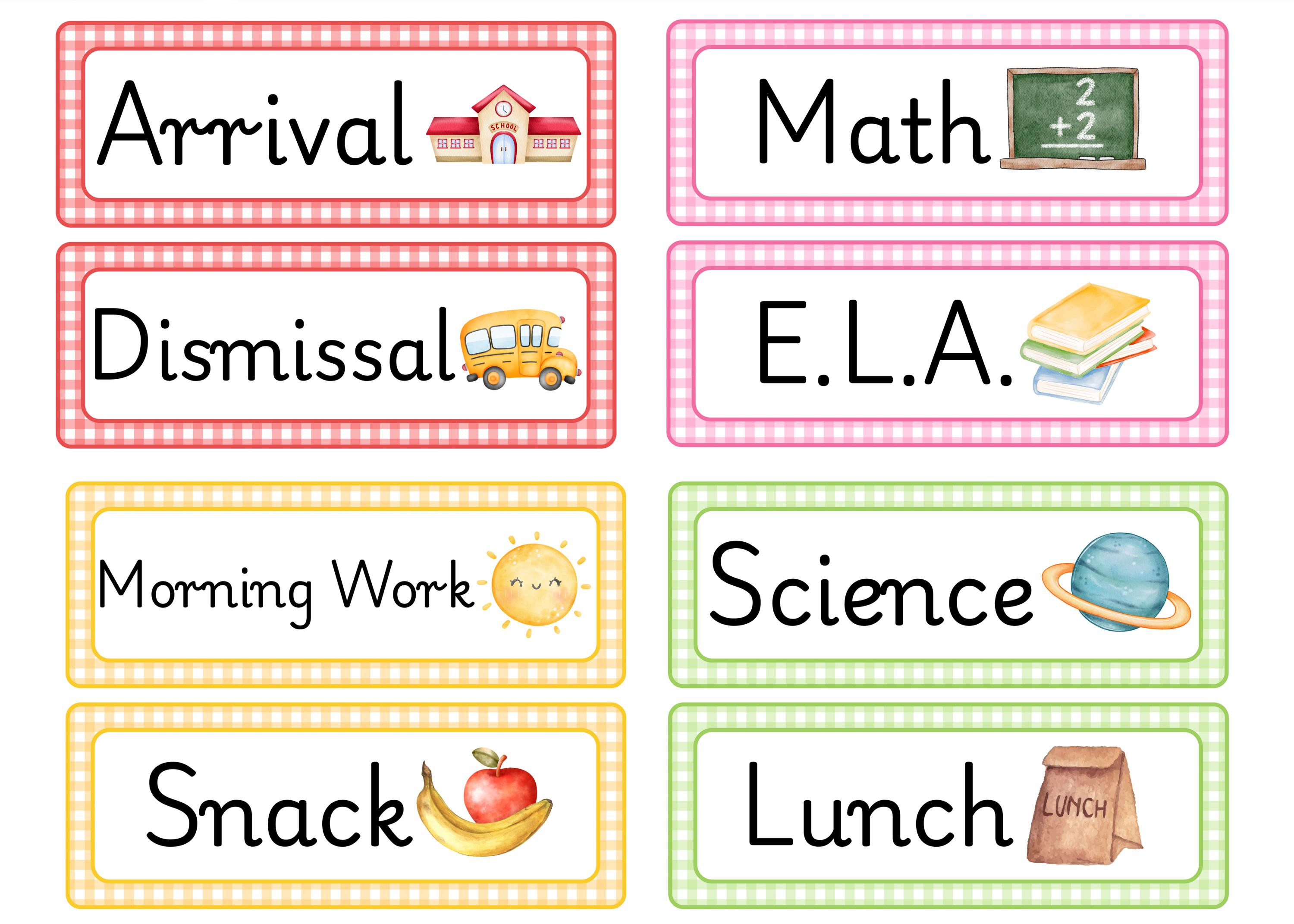Rainbow Gingham Classroom Schedule Cards | Visual Schedules ...