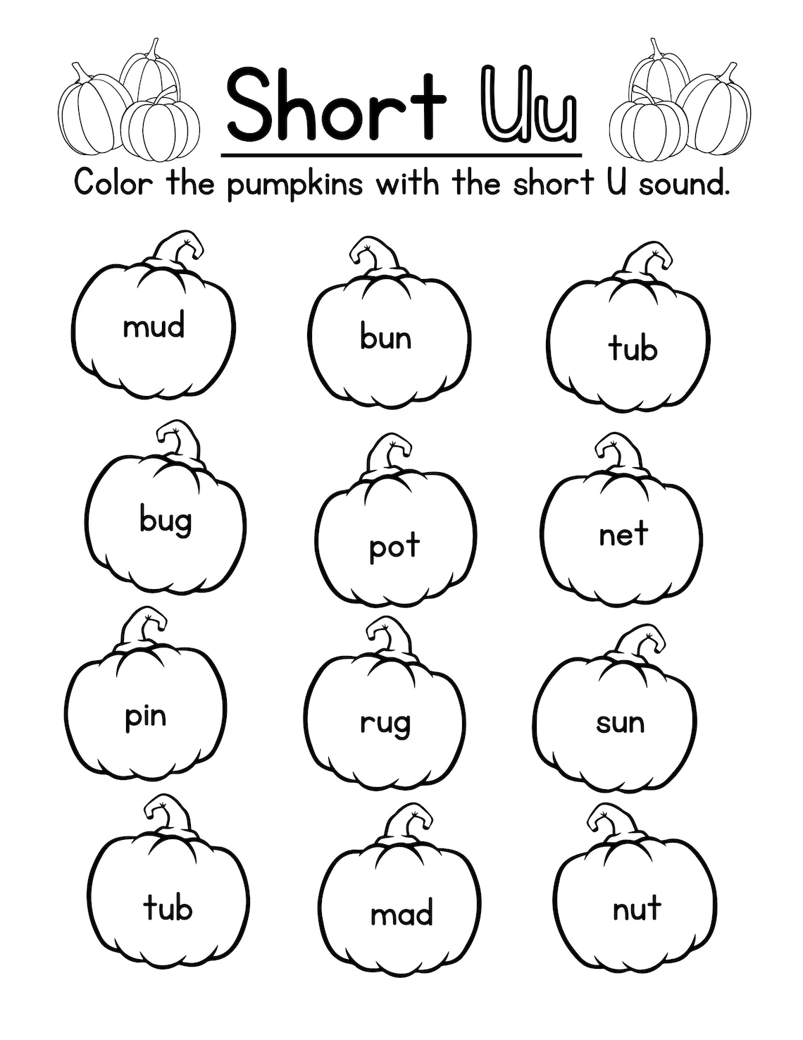 Fall Themed Short Vowel Practice Coloring Worksheets and Color by Vowel ...