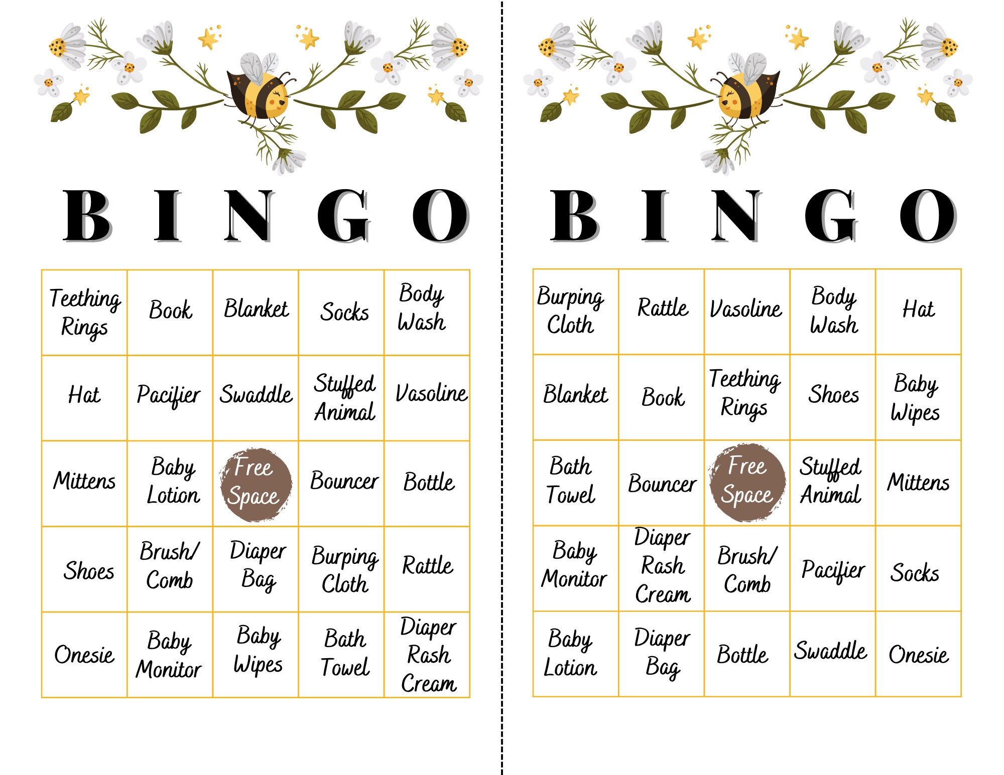 Bay-bee Shower Bee Bingo Game 24ct Bee Themed Baby Shower Bingo Boards ...