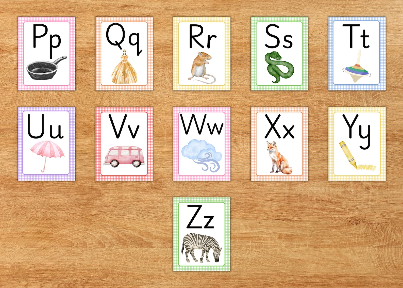 Rainbow Gingham Alphabet Posters With Pictures for Classroom Editable ...