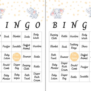 24 Elephant Baby Shower Bingo Boards Prefilled Cute Elephant Shower ...