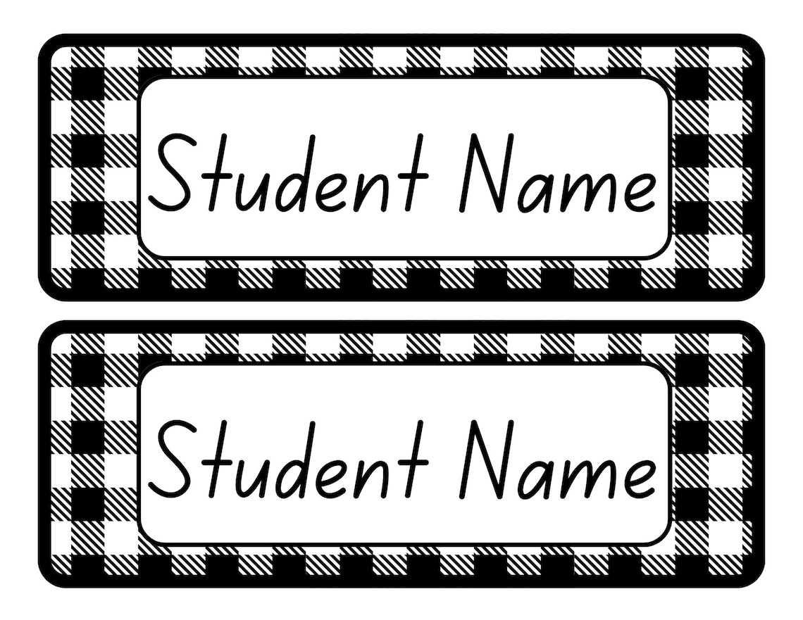 Class Name Tags Template Black and White Checkered Flannel Themed ...