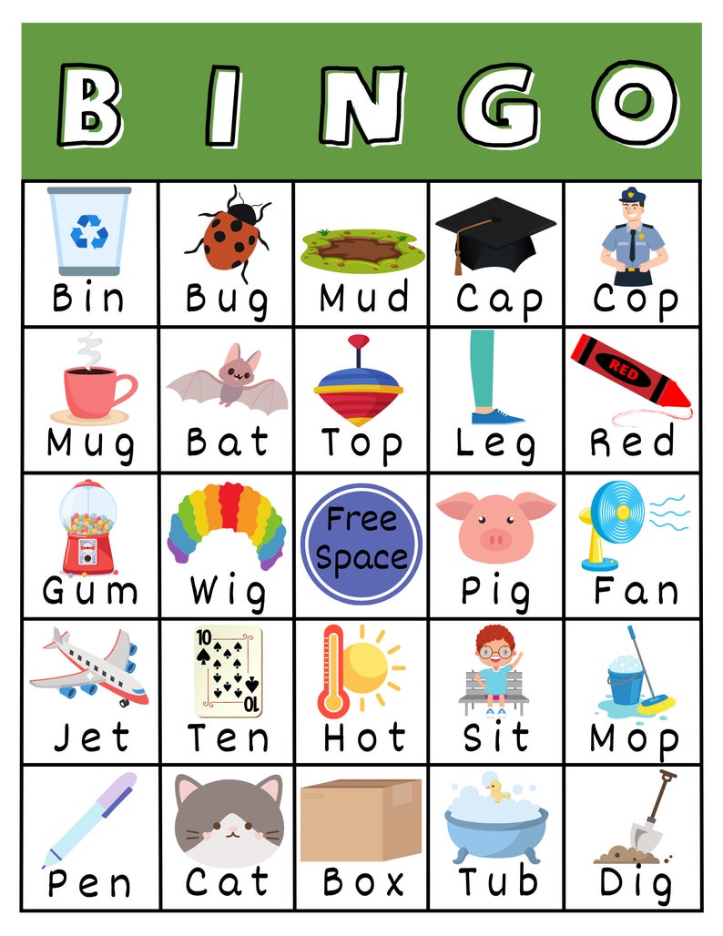 CVC Reading Practice Bingo Game for Preschool or Elementary Students ...