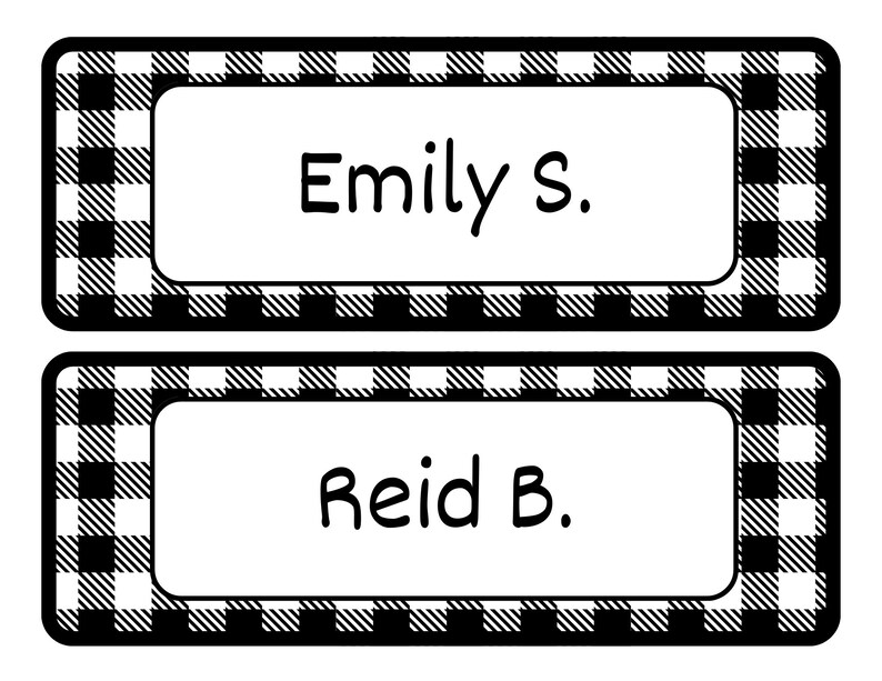 Class Name Tags Template Black and White Checkered Flannel Themed ...