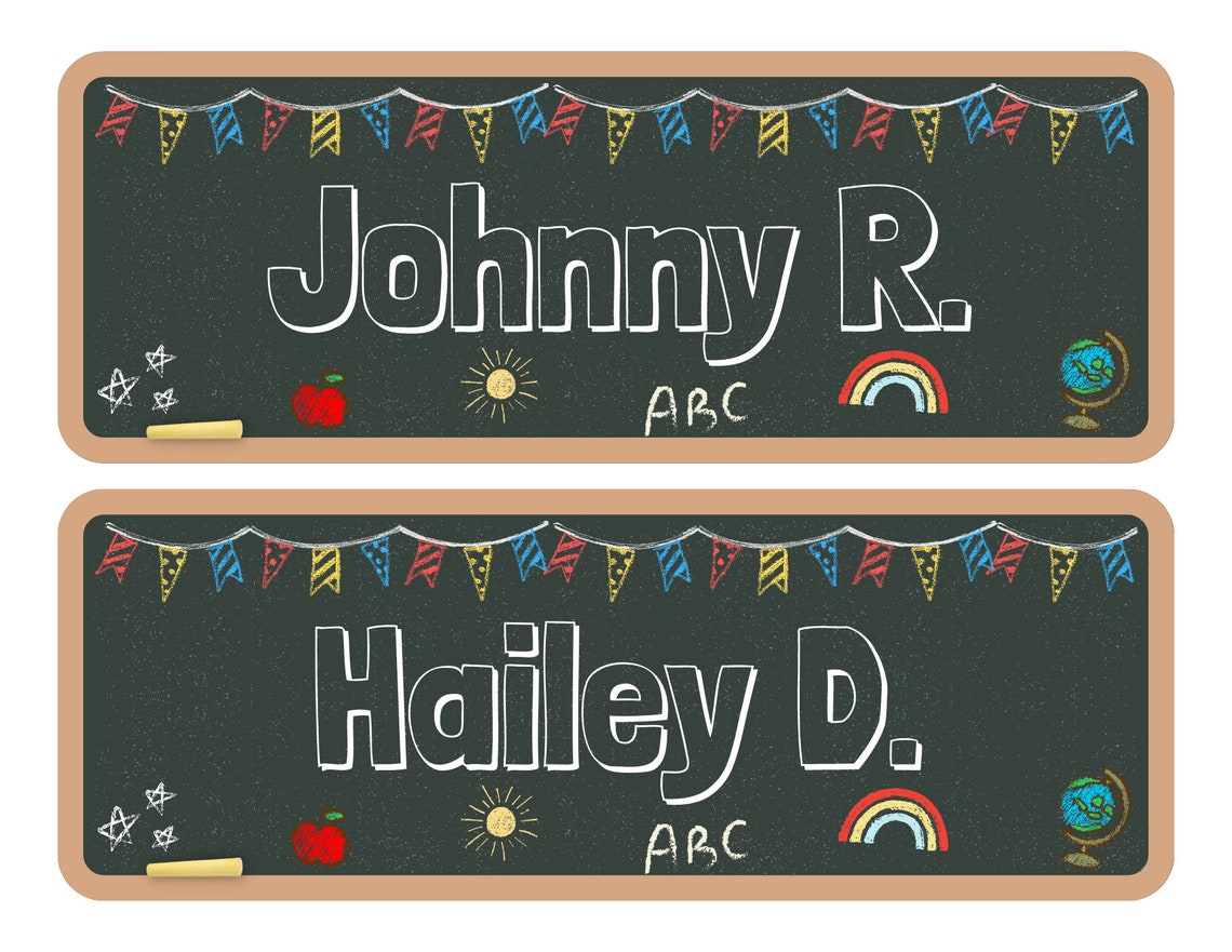 Black and White Chalkboard Themed Name Tags for Elementary Classroom ...