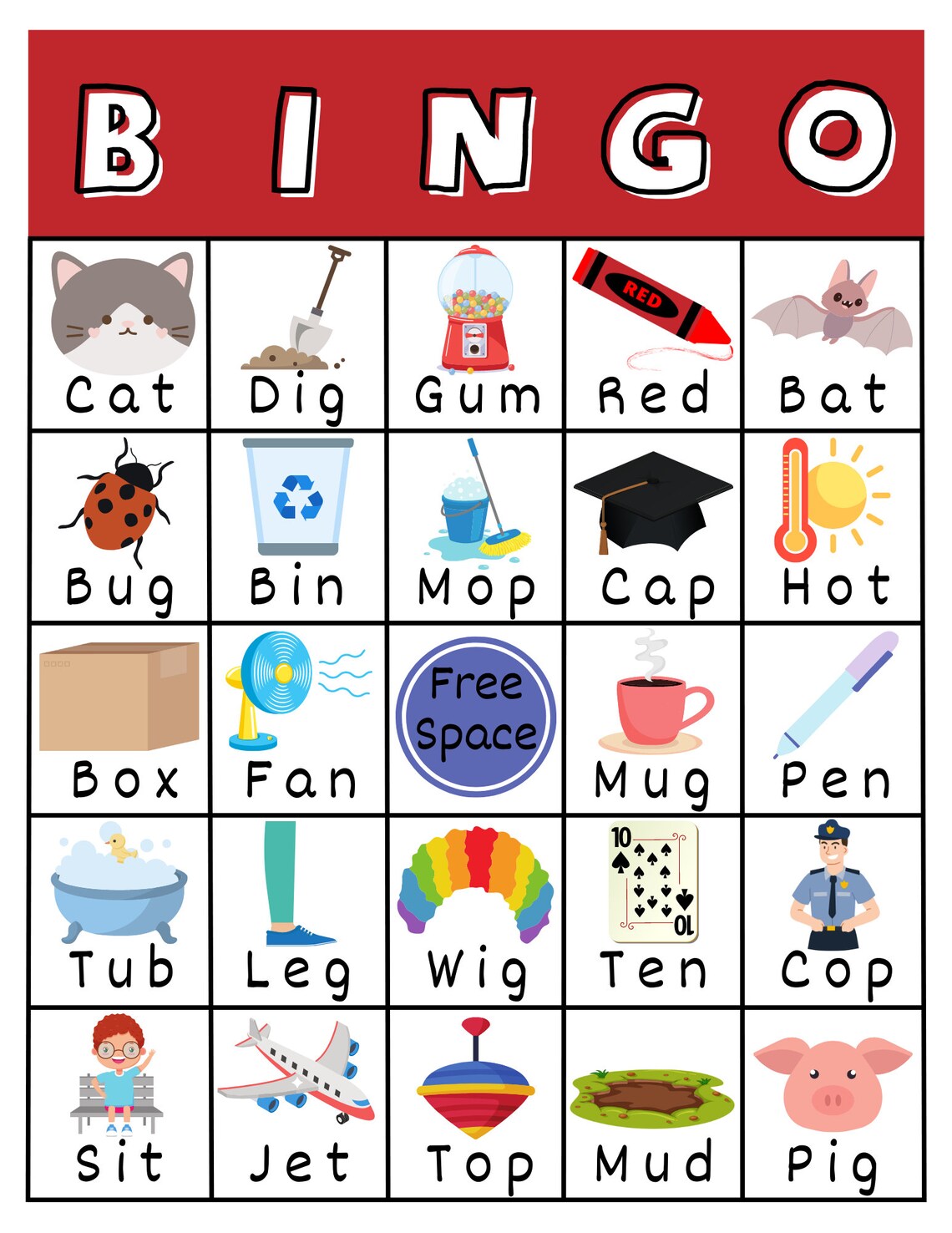 CVC Reading Practice Bingo Game for Preschool or Elementary Students ...