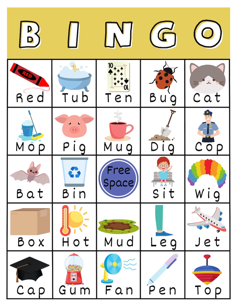 CVC Reading Practice Bingo Game for Preschool or Elementary Students ...