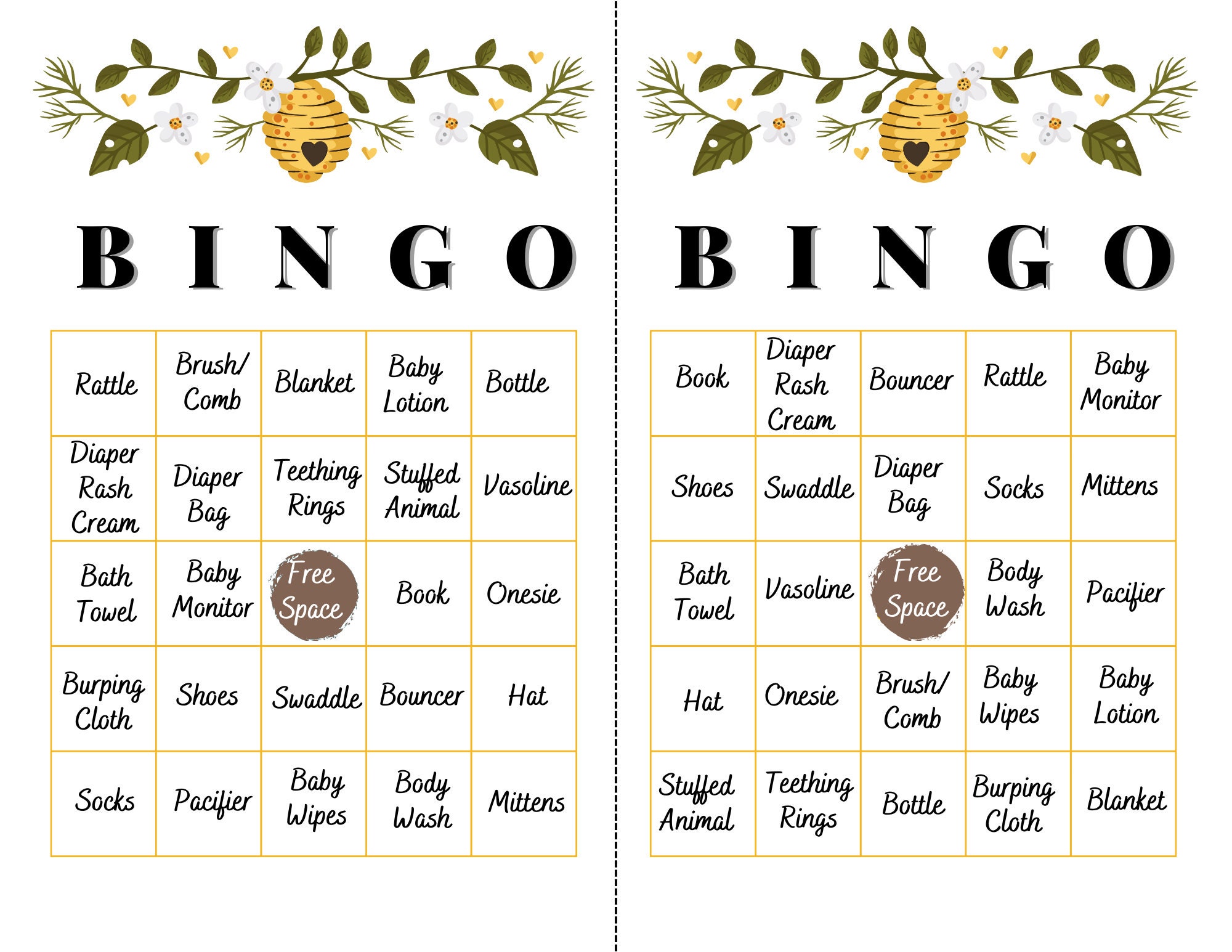 Bee Themed Baby Shower Bingo 50ct Game Cute Simple Bee Bingo Games 5 ...