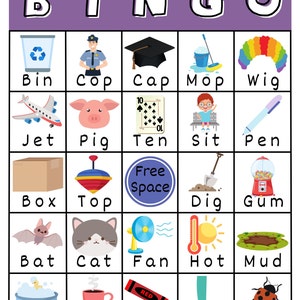 CVC Reading Practice Bingo Game for Preschool or Elementary Students ...