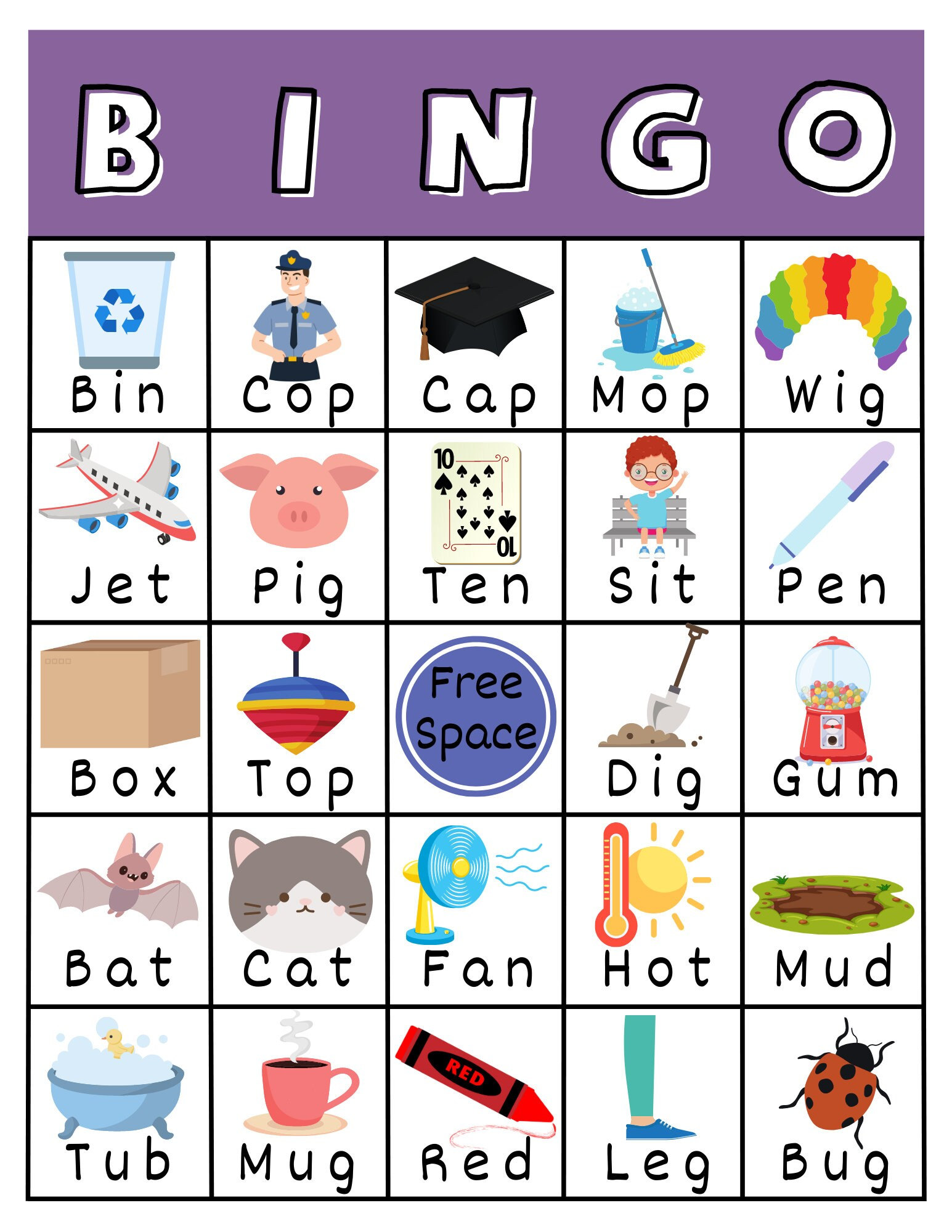 CVC Reading Practice Bingo Game for Preschool or Elementary Students ...