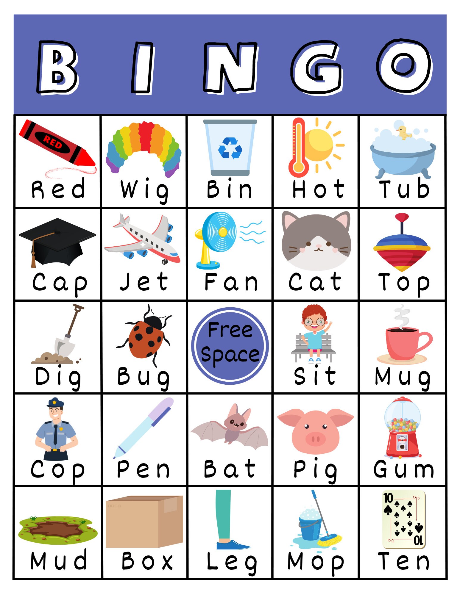 CVC Reading Practice Bingo Game for Preschool or Elementary Students ...