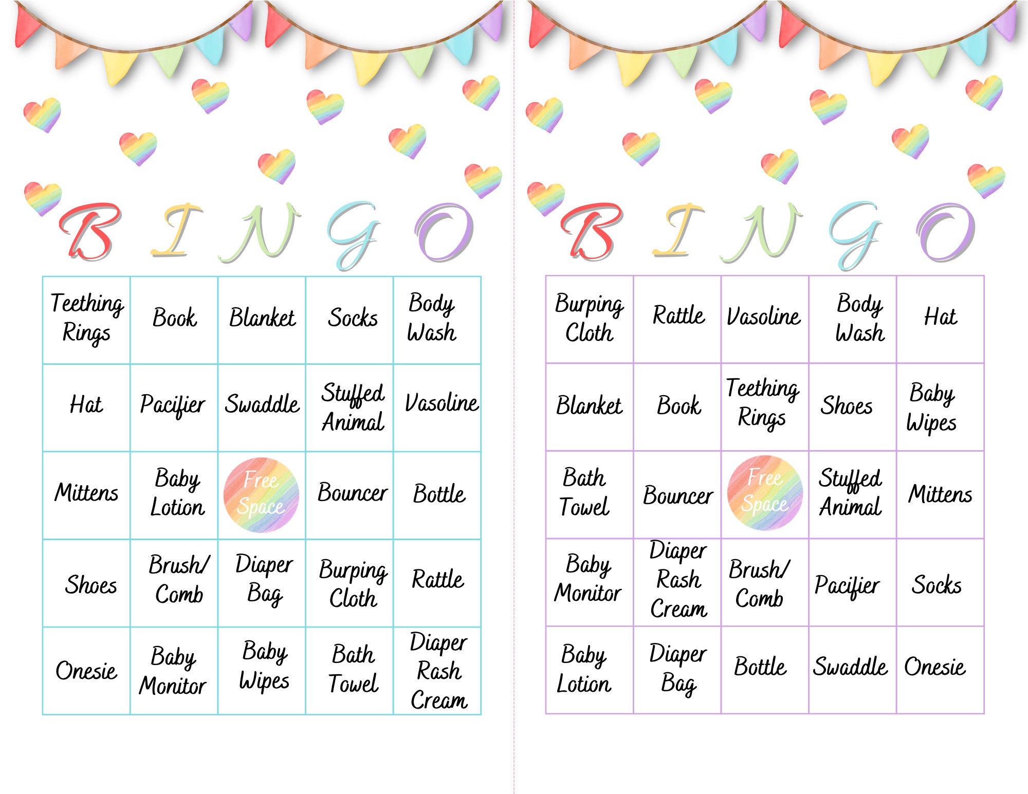 Rainbow Themed Baby Shower Bingo Game With 50 Prefilled Game Boards to ...