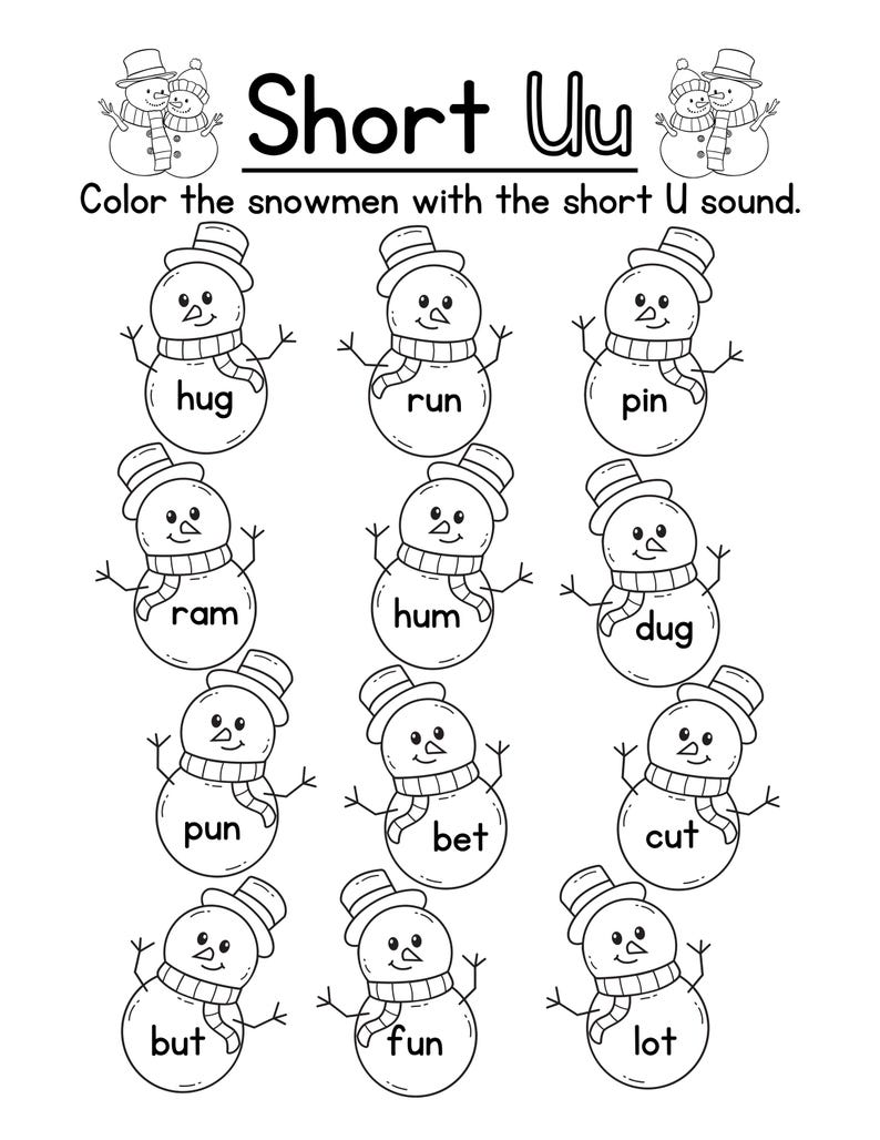 Winter Themed Short Vowel Practice Worksheets and Color by Vowel CVC ...