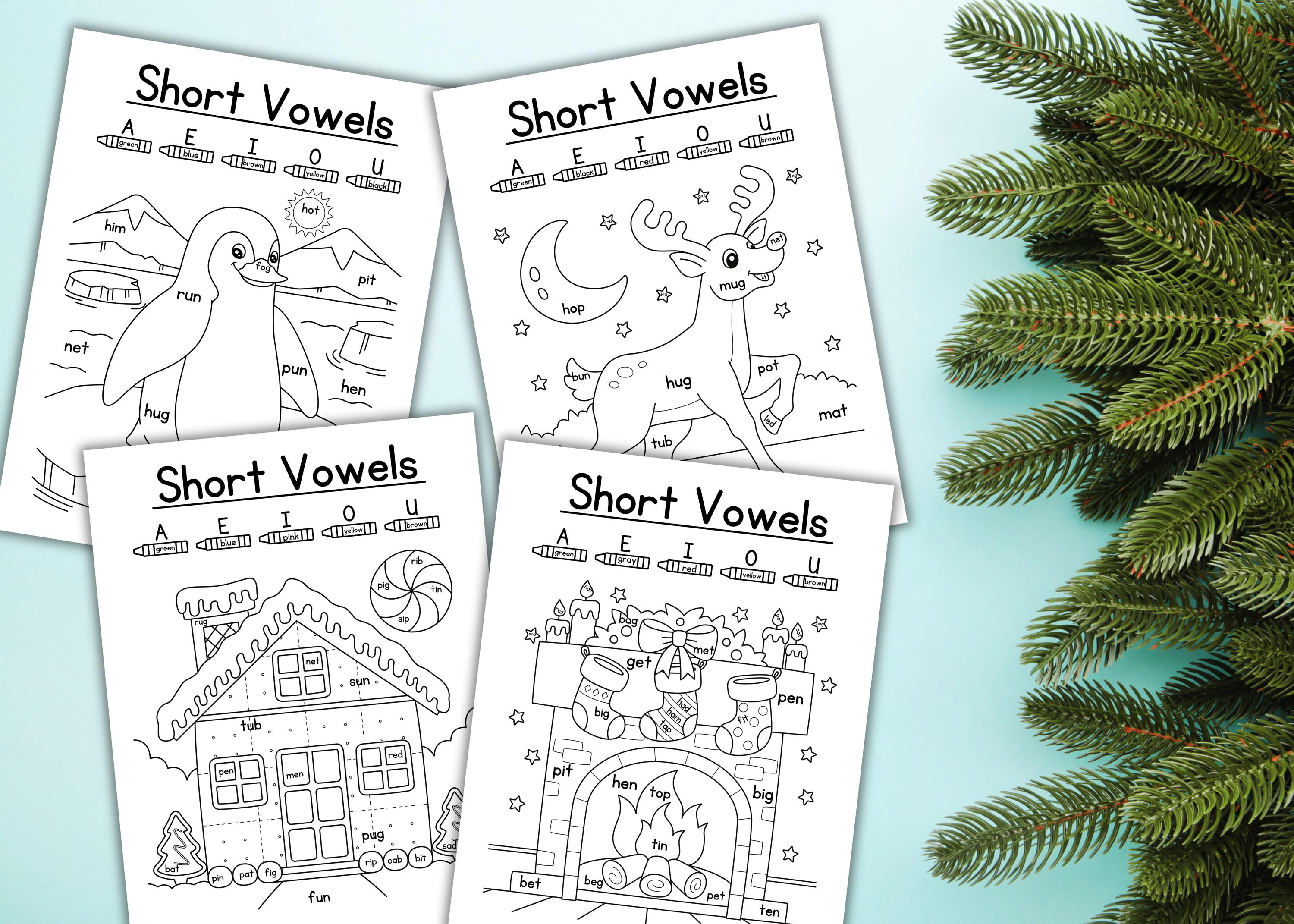 Winter Themed Short Vowel Practice Worksheets and Color by Vowel CVC ...