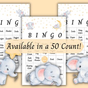 24 Elephant Baby Shower Bingo Boards Prefilled Cute Elephant Shower ...