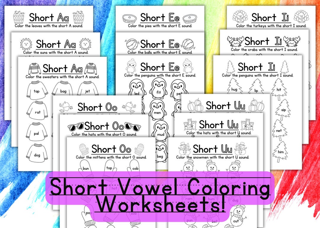 Seasonal Short Vowel Practice Bundle CVC Coloring Pages Bundle Summer ...