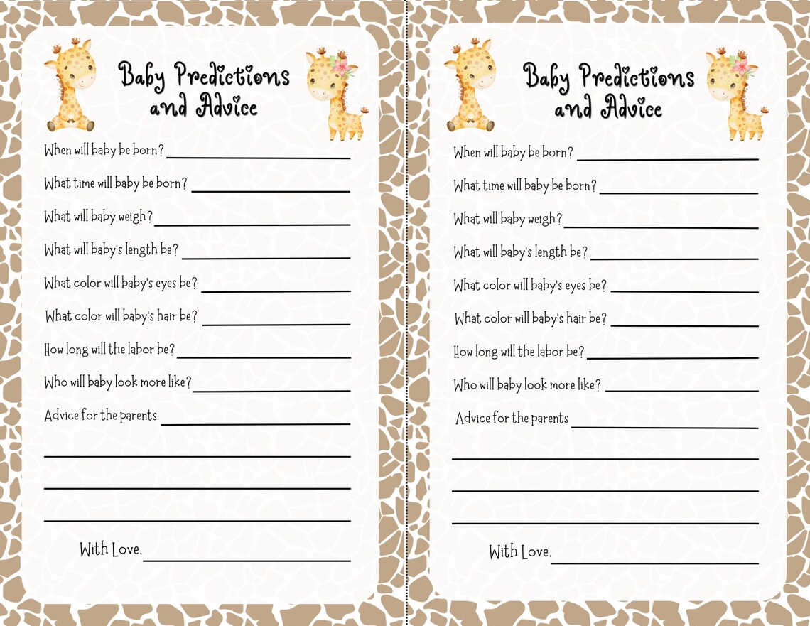 Baby Giraffe Themed Shower Games Bundle Giraffes Pattern Games for Baby ...
