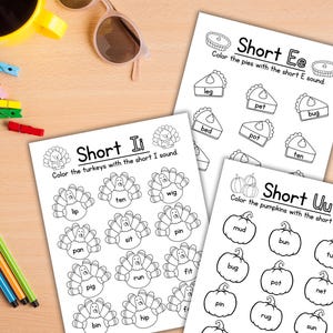 Fall Themed Short Vowel Practice Coloring Worksheets and Color by Vowel ...