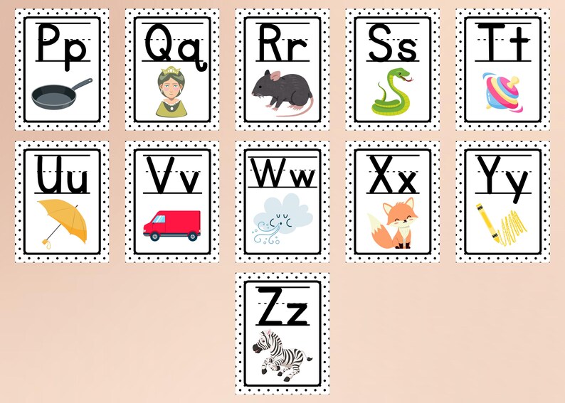 Black and White Alphabet Posters With Pictures for Elementary or ...