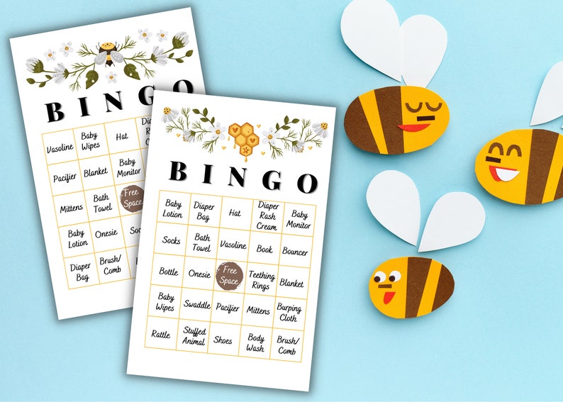 Bay-bee Shower Bee Bingo Game 24ct Bee Themed Baby Shower Bingo Boards ...