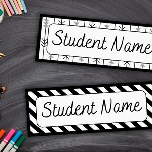 Editable Black and White Student Name Tags Template in 5 Styles ...