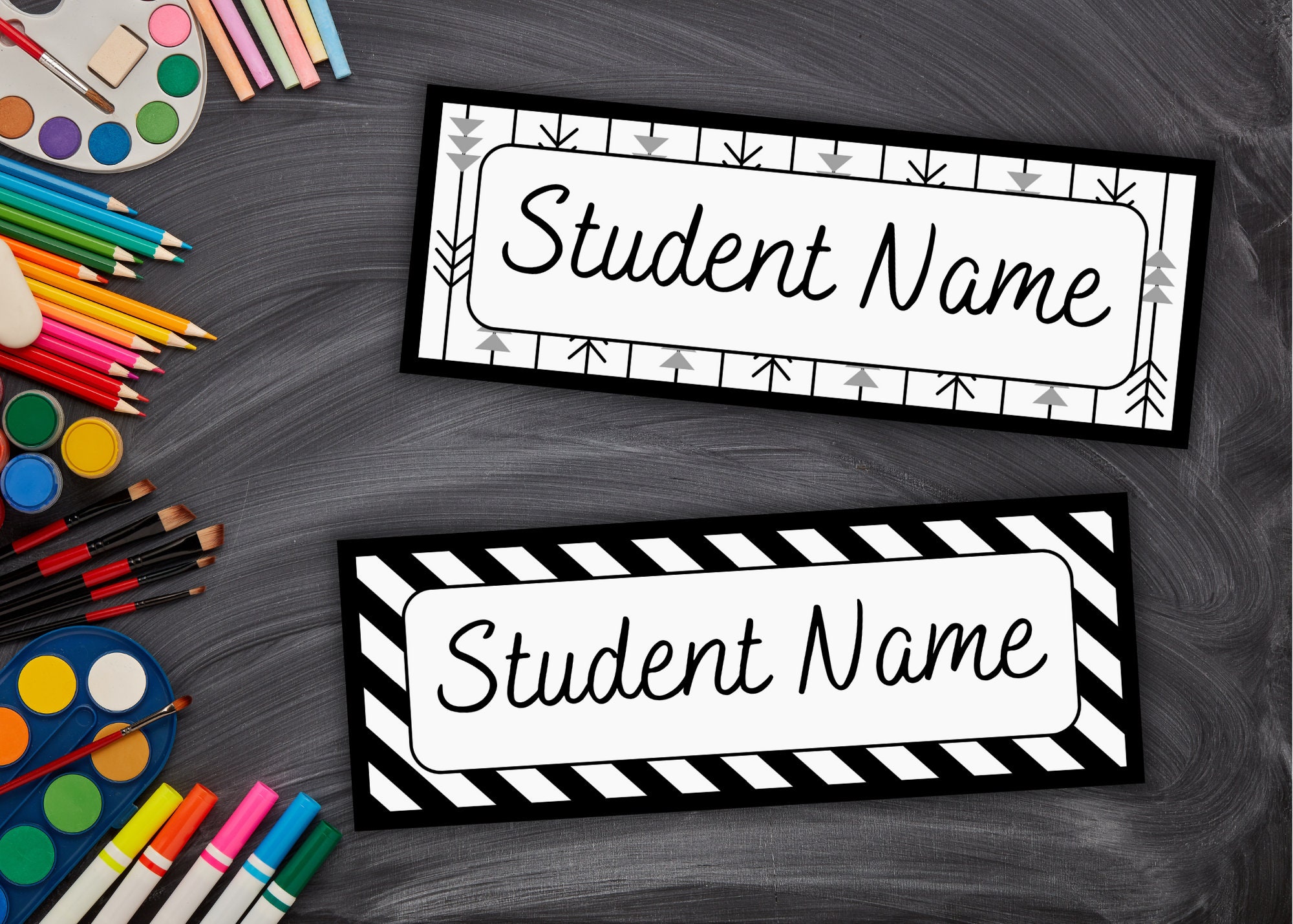 Editable Black and White Student Name Tags Template in 5 Styles ...